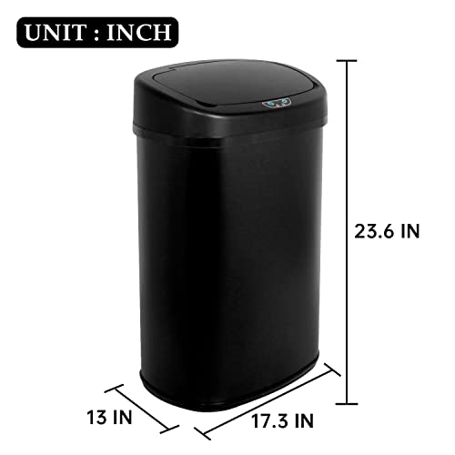 Trash Can 13 Gallon Stainless Steel Kitchen Garbage Can Touch Free with Lid Automatic Sensor Large Capacity for Living Room (Black)