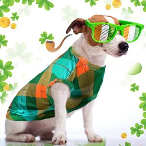 5 Pieces Dog Shirt Breathable Pet T-Shirt Pullover Shamrock Cute Dog Puppy Clothes Plaid Heart Printed Green Funny Dog Apparel Costume for Small Large Dog Cat (Large)