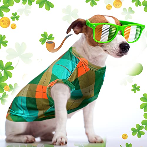 5 Pieces Dog Shirt Breathable Pet T-Shirt Pullover Shamrock Cute Dog Puppy Clothes Plaid Heart Printed Green Funny Dog Apparel Costume for Small Large Dog Cat (Large)