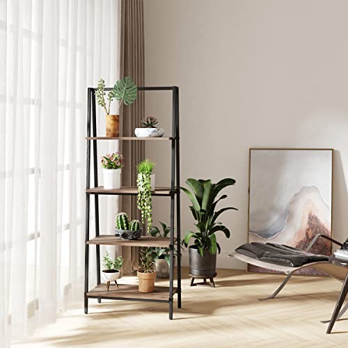 Novilla Bookshelf, 4-Tier Freestanding Storage Bookcase, Industrial Style Display Ladder Shelf for Living Room, Home Office, Bedroom, Kitchen, Walnut