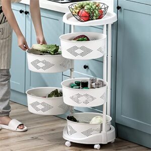 5 Layer Rotating Multi-Layer Kitchen Storage Shelf, Fruit and Vegetable Storage Basket, Kitchen Storage Rack Floor-Standing Household Storage Rack Trolley with Movable Wheels for Kitchen