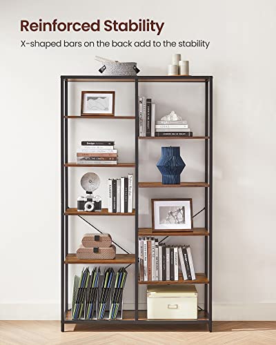 VASAGLE Bookshelf, 5 Tier Bookcase, Free-Standing Shelf, for Bedroom, Living Room, Office, Study, 11.8 x 39.4 x 66.9 Inches, Easy Assembly, Industrial Style, Rustic Brown and Black ULLS155B01