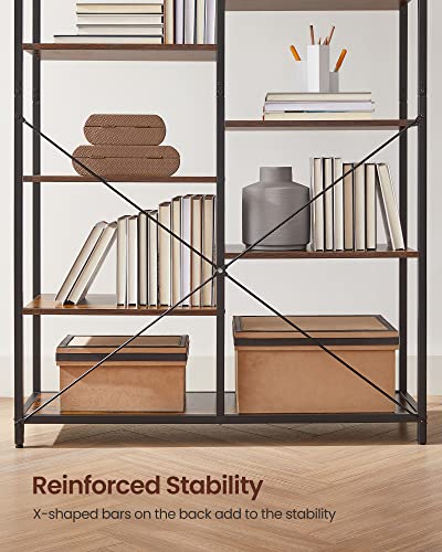 VASAGLE Bookshelf, 5 Tier Bookcase, Free-Standing Shelf, for Bedroom, Living Room, Office, Study, 11.8 x 39.4 x 66.9 Inches, Easy Assembly, Industrial Style, Rustic Brown and Black ULLS155B01