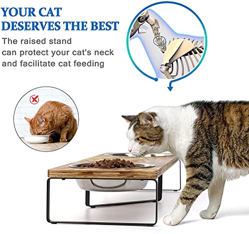 Cat Bowls Elevated Raised Cat Dog Bowl Stand with 2 Stainless Steel Cat Food Bowls for Cat Food and Water Bowls to Cats Small Dog Two Splicing Methods Carbonized Black