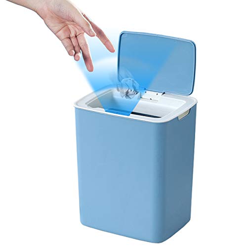 Automatic Trash Can, Non-Touch Sensor Plastic Garbage Bin 3.7 Gallon/14 L Waste Basket for Bathroom Kitchen Office(Blue)