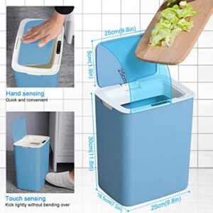 Automatic Trash Can, Non-Touch Sensor Plastic Garbage Bin 3.7 Gallon/14 L Waste Basket for Bathroom Kitchen Office(Blue)