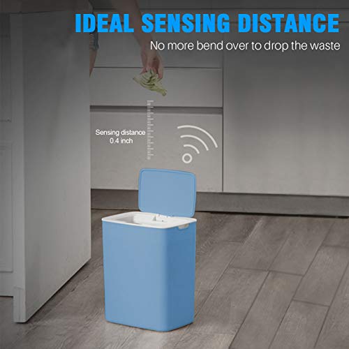 Automatic Trash Can, Non-Touch Sensor Plastic Garbage Bin 3.7 Gallon/14 L Waste Basket for Bathroom Kitchen Office(Blue)