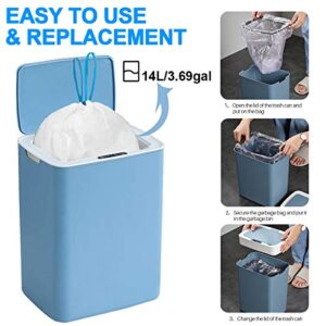 Automatic Trash Can, Non-Touch Sensor Plastic Garbage Bin 3.7 Gallon/14 L Waste Basket for Bathroom Kitchen Office(Blue)