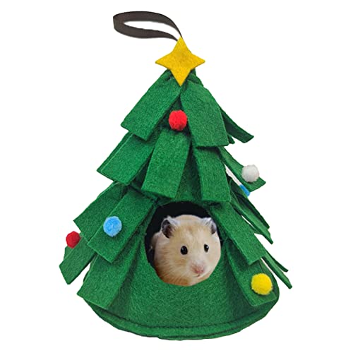 JENPECH Hamster Guinea Pig Cage Accessorie Rabbit Chinchilla Hedgehog Bird Christmas Tree Shape Felt Small Animal Pet Bed House Green