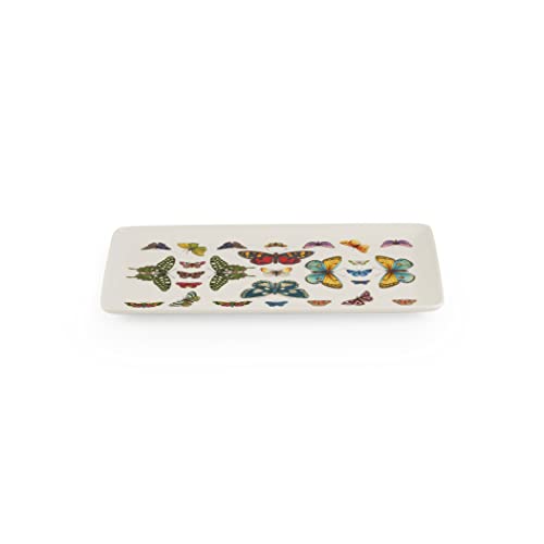 Portmeirion Botanic Garden Harmony Accents Tray White | 13 Inch Serving Platter for Sandwiches, Desserts and Appetizers | Porcelain Rectangular Serving Tray with Butterfly Motif | Dishwasher Safe