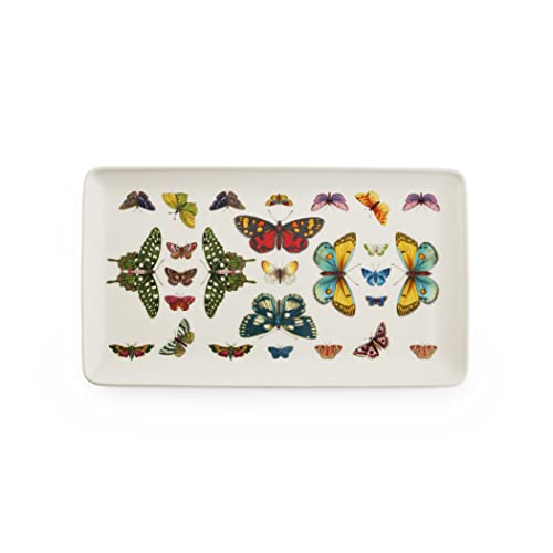 Portmeirion Botanic Garden Harmony Accents Tray White | 13 Inch Serving Platter for Sandwiches, Desserts and Appetizers | Porcelain Rectangular Serving Tray with Butterfly Motif | Dishwasher Safe