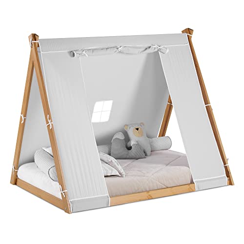 New P'kolino Tent Twin Floor Bed - Natural or White Frame, Grey, Children’s Bedroom Furniture … (Natural Frame)