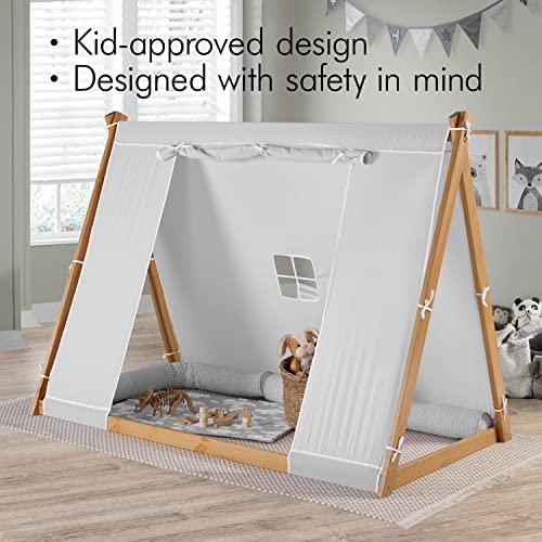 New P'kolino Tent Twin Floor Bed - Natural or White Frame, Grey, Children’s Bedroom Furniture … (Natural Frame)