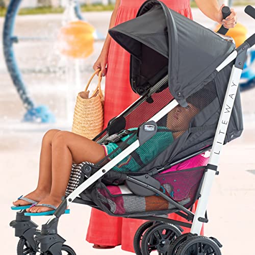 Chicco Liteway Stroller, Compact Fold Baby Stroller with Canopy, Lightweight Aluminum Frame Umbrella Stroller, for Use with Babies and Toddlers up to 40 lbs. | Petal/Pink