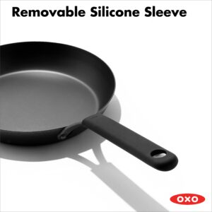 OXO Obsidian Pre-Seasoned Carbon Steel, 10" Frying Pan Skillet with Removable Silicone Handle Holder, Induction, Oven Safe, Black