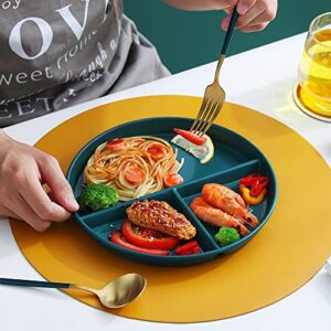 YBOBK HOME Portion Control Plate For Adults Weight Loss, Round Bariatric Portion Control Plate, Reusable Plastic Divided Plate With 3 Compartments, Dishwasher & Microwave Safe (Green 2 Pcs)