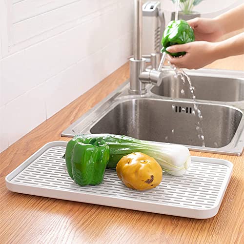 Bonilve Serving Tray & Dish Rack & Flat Drain Board, Multi-Use Tray for Serving, Fruit Drain, Cup Drain, Vegetable Drain, White & Grey, Perfect for Coffee Table, Kitchen, Outdoors (6.69W x 12.2L)