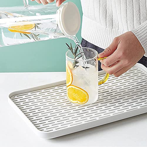 Bonilve Serving Tray & Dish Rack & Flat Drain Board, Multi-Use Tray for Serving, Fruit Drain, Cup Drain, Vegetable Drain, White & Grey, Perfect for Coffee Table, Kitchen, Outdoors (6.69W x 12.2L)