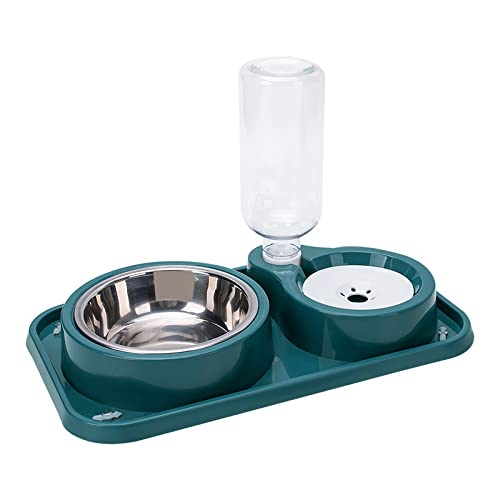 Double Dog Cat Bowls, 2 in1 Pet Water and Food Bowl Set with Automatic Gravity Water Dispenser Bottle Detachable Stainless Steel Bowl No-Spill for Cats and Dogs Puppy Kitten Rabbit