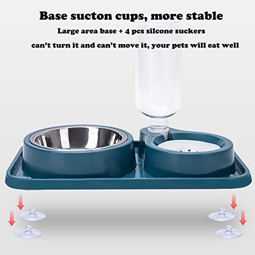 Double Dog Cat Bowls, 2 in1 Pet Water and Food Bowl Set with Automatic Gravity Water Dispenser Bottle Detachable Stainless Steel Bowl No-Spill for Cats and Dogs Puppy Kitten Rabbit