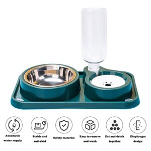 Double Dog Cat Bowls, 2 in1 Pet Water and Food Bowl Set with Automatic Gravity Water Dispenser Bottle Detachable Stainless Steel Bowl No-Spill for Cats and Dogs Puppy Kitten Rabbit