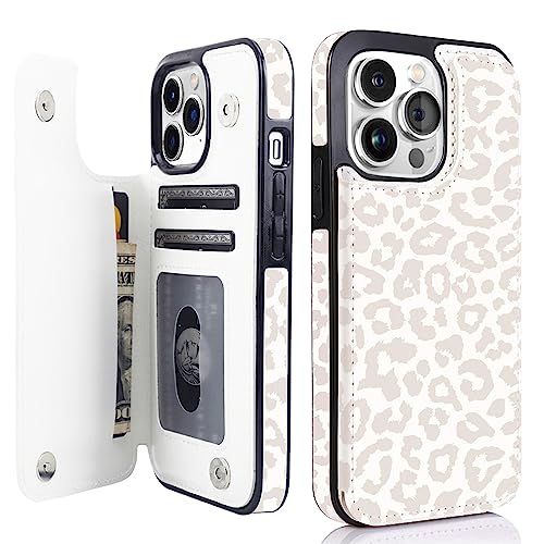 uCOLOR Compatible with iPhone 13 Pro Wallet Case with Card Holder Slots Marble Flip Leather RFID Kickstand Phone Wallet Cover for Women and Girls 6.1“ (Leopard, iPhone 13 Pro 6.1")