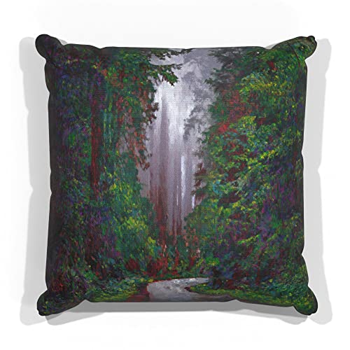 Redwood Forrest Canvas Throw Pillow for Couch or Sofa at Home & Office by Artist Lisa Sofia Robinson 18" x 18".