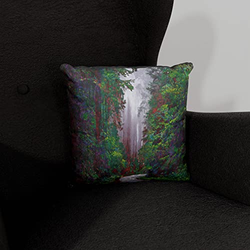 Redwood Forrest Canvas Throw Pillow for Couch or Sofa at Home & Office by Artist Lisa Sofia Robinson 18" x 18".