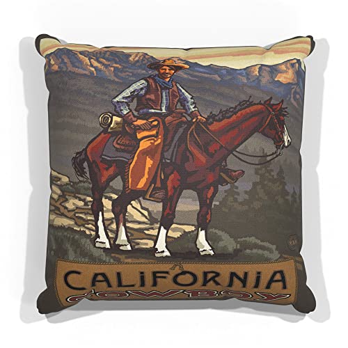 California Cowboy Ranch Hand Canvas Throw Pillow for Couch or Sofa at Home & Office from Travel Artwork by Artist Paul A. Lanquist 18" x 18".