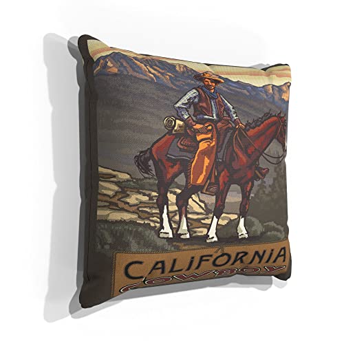 California Cowboy Ranch Hand Canvas Throw Pillow for Couch or Sofa at Home & Office from Travel Artwork by Artist Paul A. Lanquist 18" x 18".