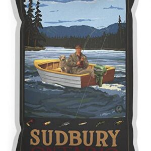 Sudbury Ontario Fisherman In Boat Hills Canvas Throw Pillow for Couch or Sofa at Home & Office from Travel Artwork by Artist Paul A. Lanquist 13" x 19".