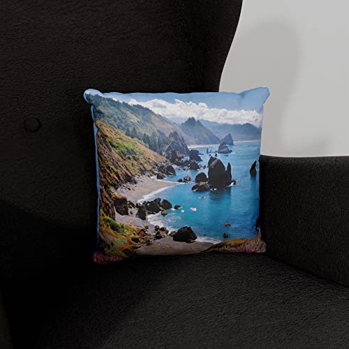 Oregon Coast Rock Monoliths Canvas Throw Pillow for Couch or Sofa at Home & Office from Photograph by Steve Terrill 18" x 18".