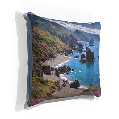 Oregon Coast Rock Monoliths Canvas Throw Pillow for Couch or Sofa at Home & Office from Photograph by Steve Terrill 18" x 18".