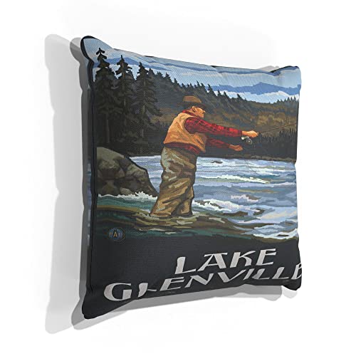 Lake Glenville North Carolina Fishing Canvas Throw Pillow for Couch or Sofa at Home & Office from Travel Artwork by Artist Paul A. Lanquist 18" x 18".