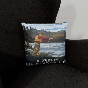 Lake Glenville North Carolina Fishing Canvas Throw Pillow for Couch or Sofa at Home & Office from Travel Artwork by Artist Paul A. Lanquist 18" x 18".