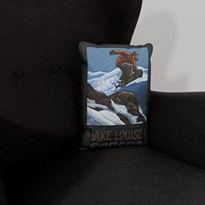 Lake Louise Canada Snowboarder Jumping Canvas Throw Pillow for Couch or Sofa at Home & Office from Travel Artwork by Artist Paul A. Lanquist 13" x 19".