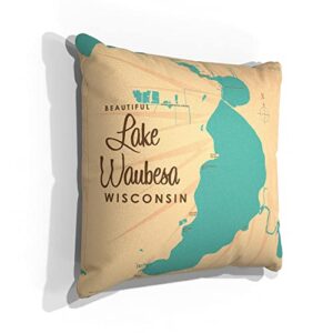 Lake Waubesa Wisconsin Canvas Throw Pillow for Couch or Sofa at Home & Office by Lakebound 18" x 18".