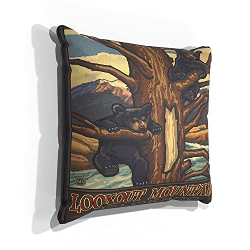 Lookout Mountain Colorado Two Bear Cubs Canvas Throw Pillow for Couch or Sofa at Home & Office from Travel Artwork by Artist Paul A. Lanquist 18" x 18".