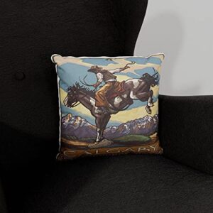 Calgary Stampede Bucking Horse Cowboy Canvas Throw Pillow for Couch or Sofa at Home & Office from Travel Artwork by Artist Paul A. Lanquist 18" x 18".