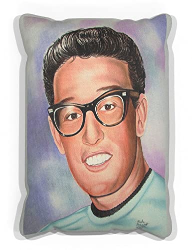 Buddy Holly Canvas Throw Pillow for Couch or Sofa at Home & Office by Artist Mike Bennett 13" x 19".