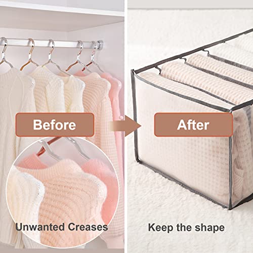 Clothes Organizer for Folded Clothes, 2PCS Closet Organizer for Jeans-7 Grids, Wardrobe Clothes Organizer, Drawer Organizers for Clothing for Jeans/Trousers/T Shirt/Underwear