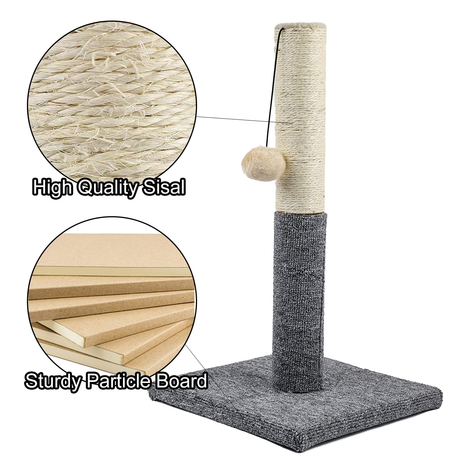 Ahomdoo Cat Scratching Post Cat Scratching Posts for Indoor Cats Natural Sisal Rope Cat Scratchers for Indoor Cats and Hanging Ball Toys