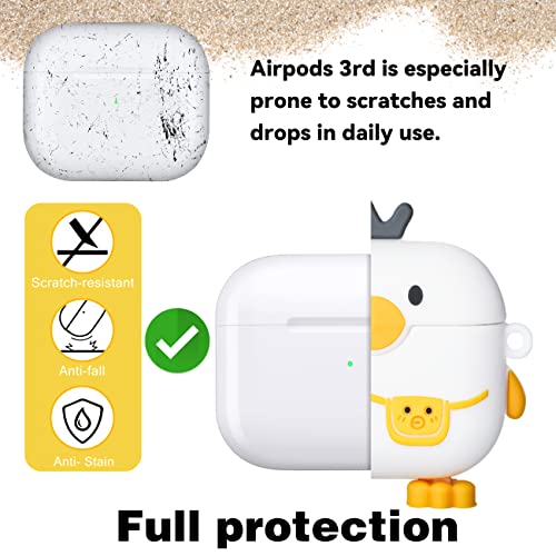 Mulafnxal for Airpods 3 3rd Generation Case Cute 3D Lovely Unique Cartoon for Airpod 3 Silicone Cover Fun Funny Cool Design Fashion Cases for Boys Girls Kids Teen for Air pods 3 (2021) (White Duck)