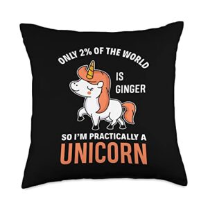 red hair redhead hairy hairstyle sayings gifts funny redhead unicorn ginger woman girls gift throw pillow, 18x18, multicolor