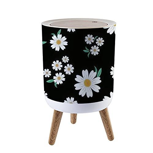 KCDCYCZEAL Small Round Trash Can Black Daisy Hand Drawn illustaration Seamless Recycle Bins with Press Top Lid Dog Proof Wastebasket for Kitchen Bathroom Bedroom Office 7L/1.8 Gallon Multicolor