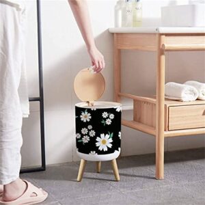 KCDCYCZEAL Small Round Trash Can Black Daisy Hand Drawn illustaration Seamless Recycle Bins with Press Top Lid Dog Proof Wastebasket for Kitchen Bathroom Bedroom Office 7L/1.8 Gallon Multicolor