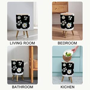 KCDCYCZEAL Small Round Trash Can Black Daisy Hand Drawn illustaration Seamless Recycle Bins with Press Top Lid Dog Proof Wastebasket for Kitchen Bathroom Bedroom Office 7L/1.8 Gallon Multicolor