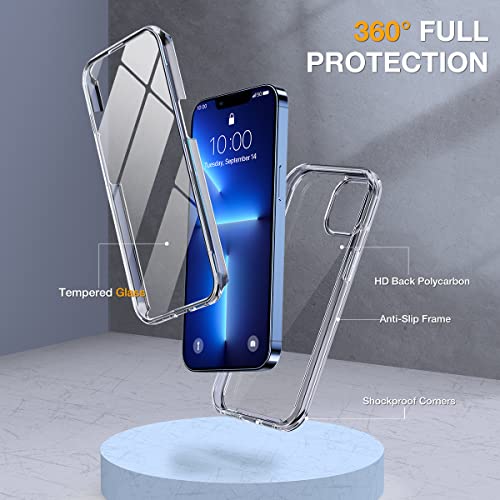 Miracase Glass Case for iPhone 13 Pro Max 6.7 inch, 2023 Upgrade Full-Body Clear Bumper Case with Built-in 9H Tempered Glass Screen Protector for iPhone 13 Pro Max, Clear