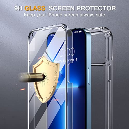 Miracase Glass Case for iPhone 13 Pro Max 6.7 inch, 2023 Upgrade Full-Body Clear Bumper Case with Built-in 9H Tempered Glass Screen Protector for iPhone 13 Pro Max, Clear