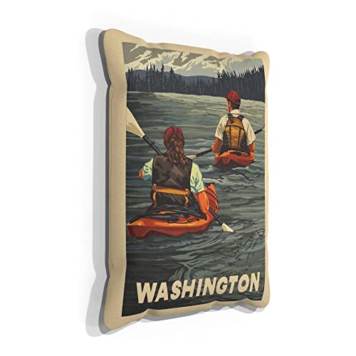 Washington Kayakers Canvas Throw Pillow for Couch or Sofa at Home & Office from Travel Artwork by Artist Paul A. Lanquist 13" x 19".